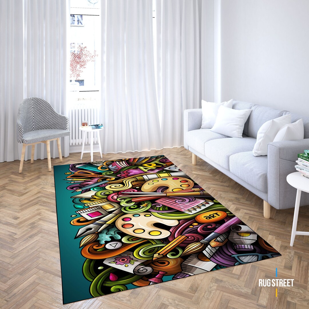 Doodle Rug, Graffiti Rug, Illustrator Rug, Art Rug, Painter Themed Rug ...