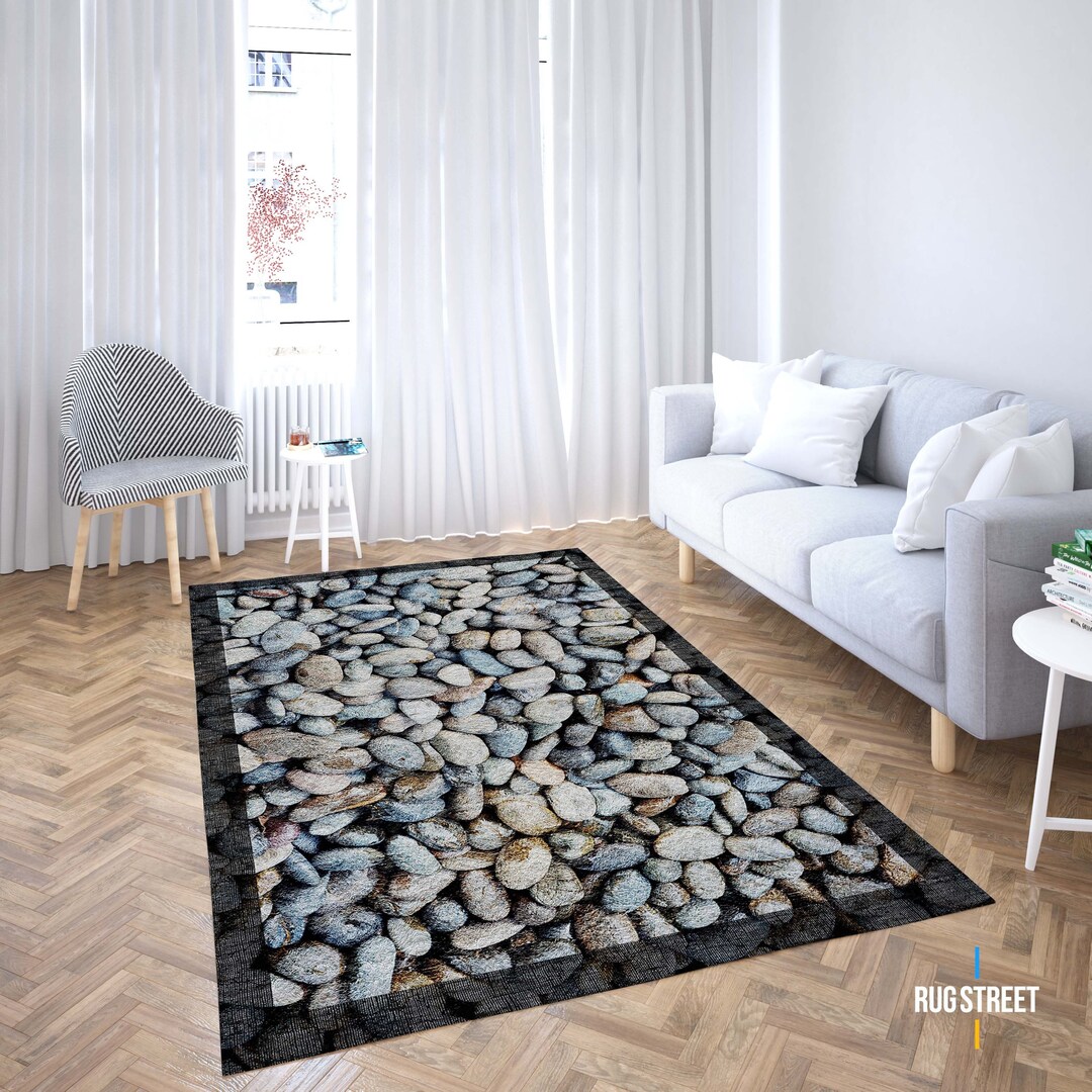 Stone Rug, Stone Pattern Rug, Vibrant Sea Stones, Pebble Rug, Kitchen ...