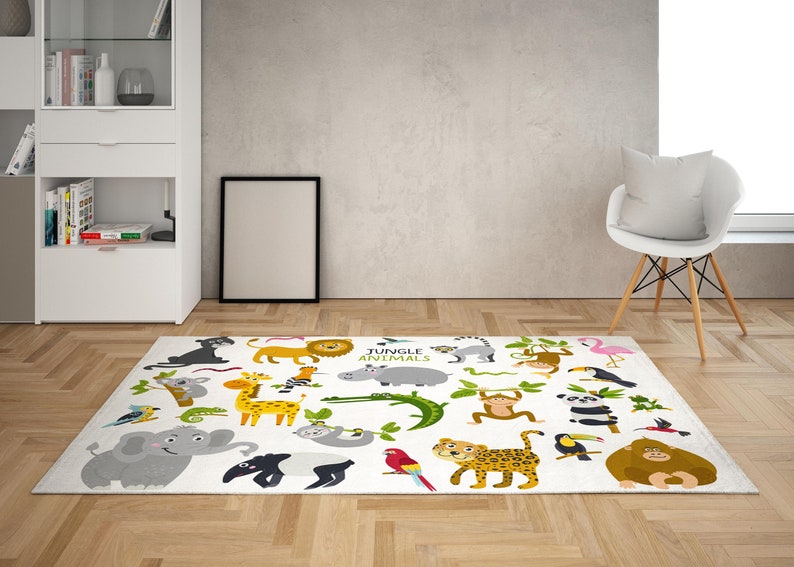 Jungle Animal Learning Rug Cute Animal Rug Playroom Rug - Etsy