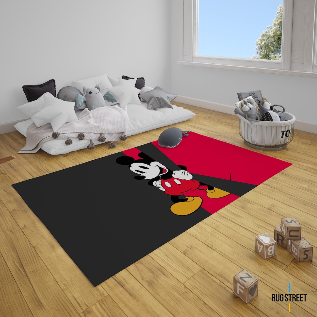Mickey Mouse Pattern Rug, Disney Rug, Red Rug, Kids Room Rug, Baby Room ...