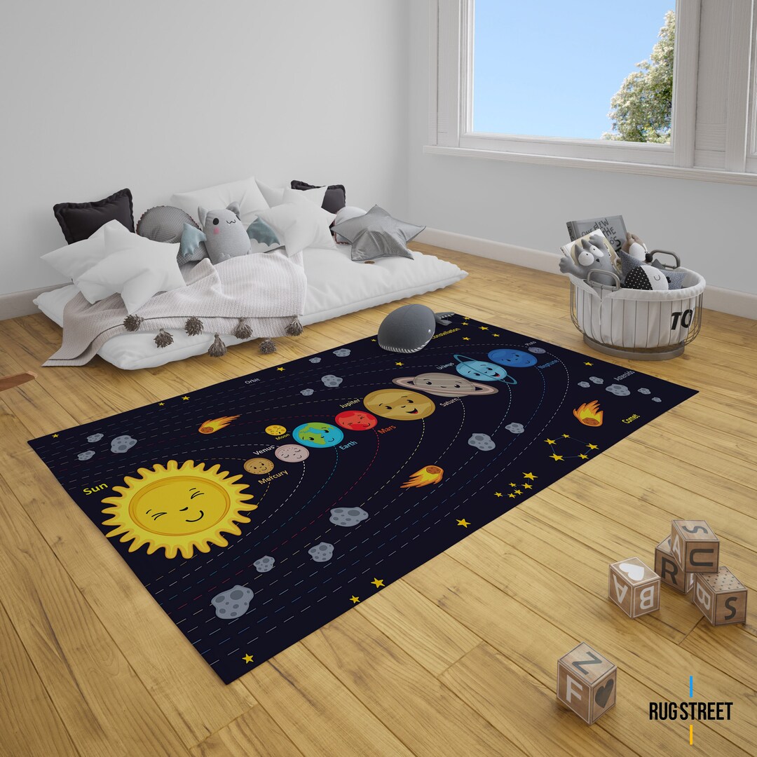 Astronomy Rug, Cartoon Space Planet, Science Rug, Solar System Rug ...