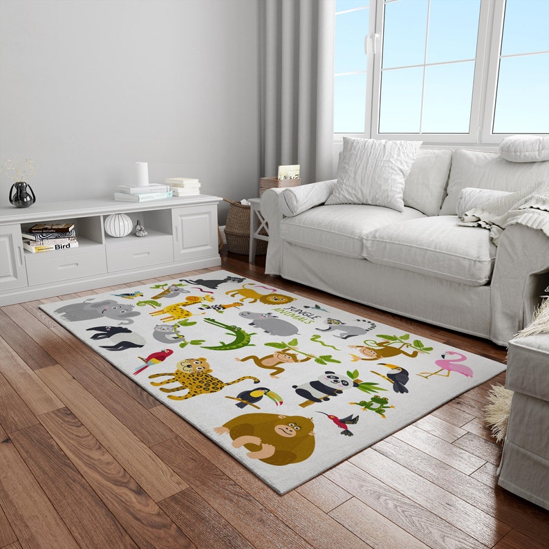 Jungle Animal Learning Rug Cute Animal Rug Playroom Rug - Etsy