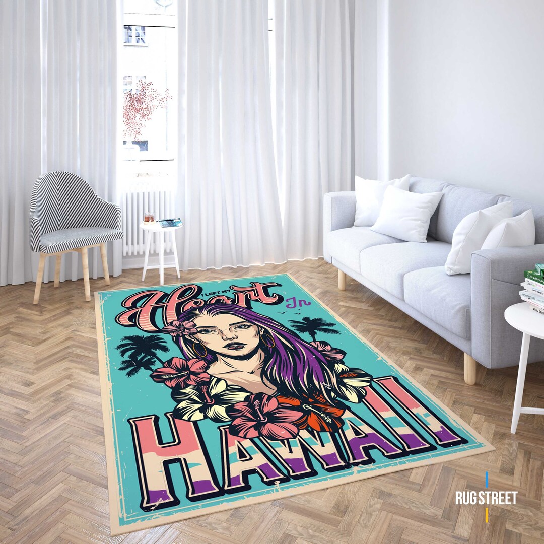 Hawaiian Girl Rug, Hawaii Style Rug, Modern Art Rug, Summer Season ...