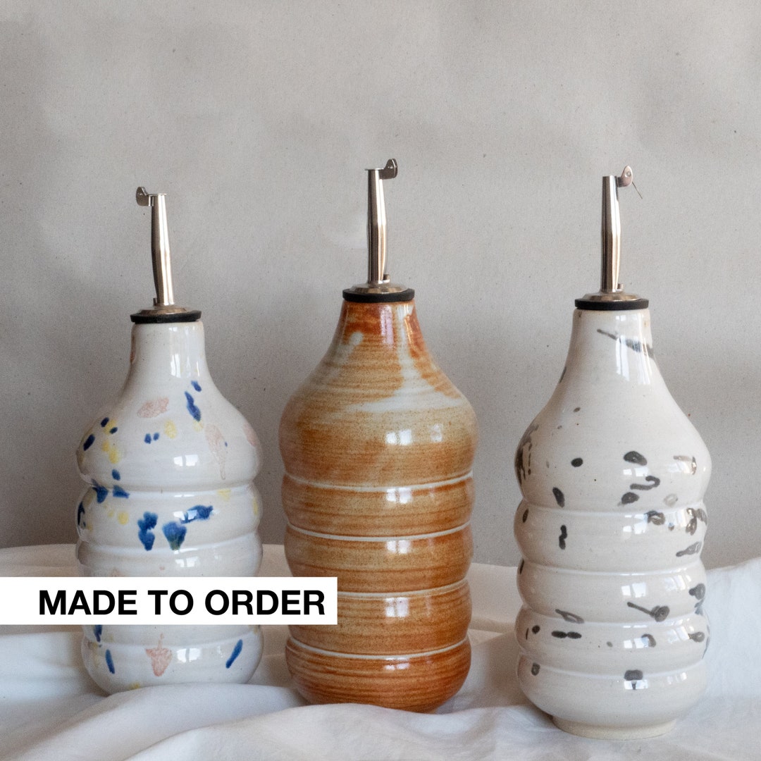 Handmade Ceramic Oil Cruet, Olive Oil Bottle, Vinegar Dispenser (made ...