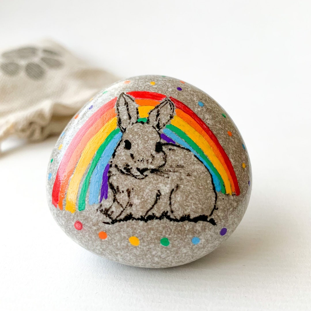 Personalized Pet Rabbit Memorial Gift, Under Rainbow Sympathy Rock ...