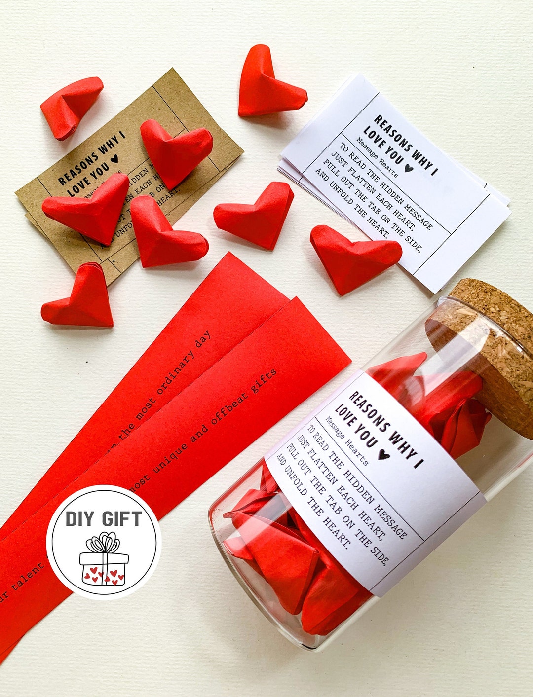 DIY Love Jar, Paper Hearts in a Jar With Love Quotes Reasons Why I Love ...