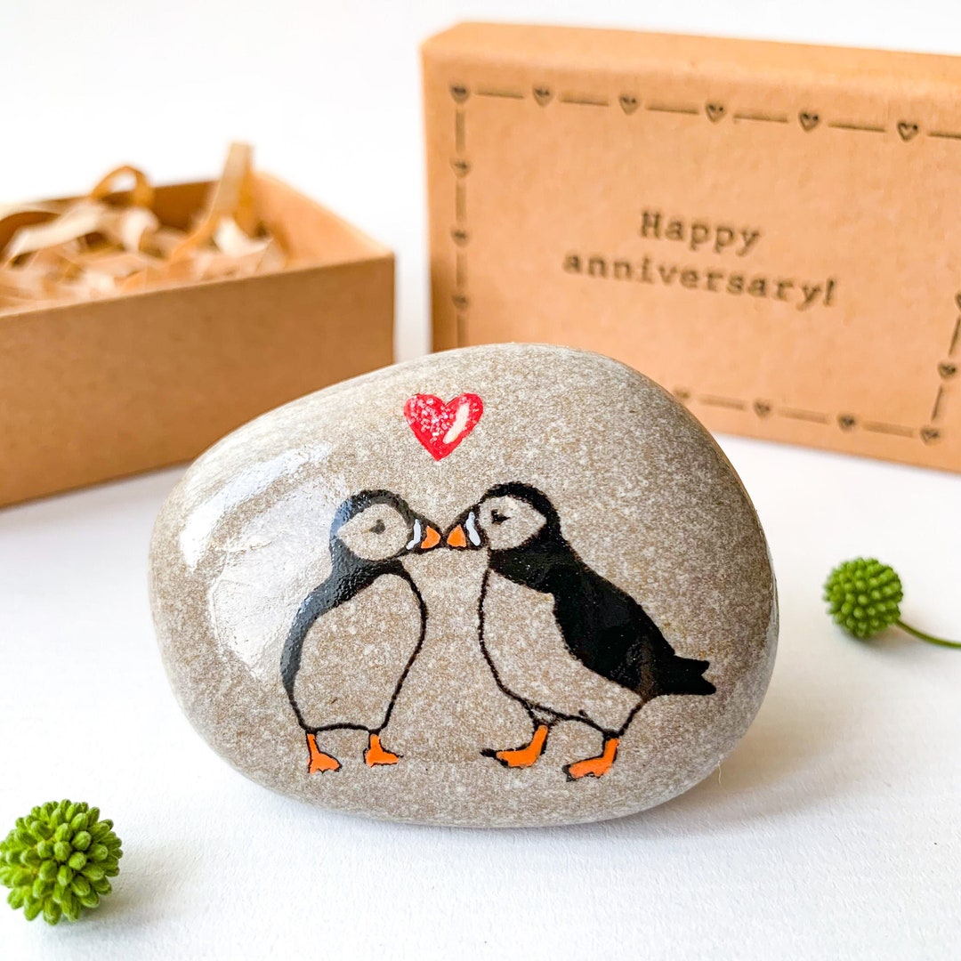 Personalized Small Gift for Boyfriend Girlfriend Puffins Bird Pebble ...