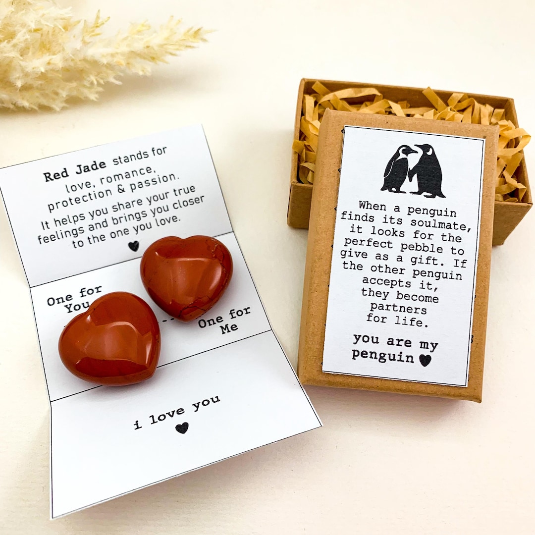 Red Jade Hearts Penguin Rock Sentimental Meaningful Valentines Day ...