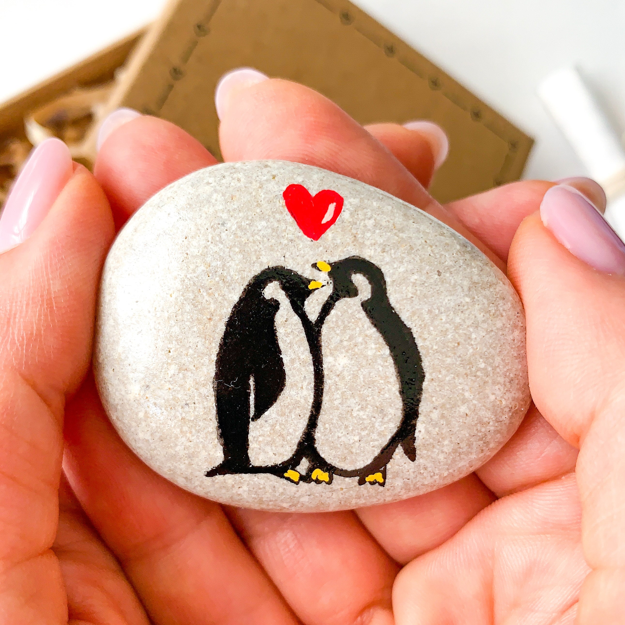 Personalized Penguin Pocket Pebble Rock, Anniversary Thoughtful Gift ...