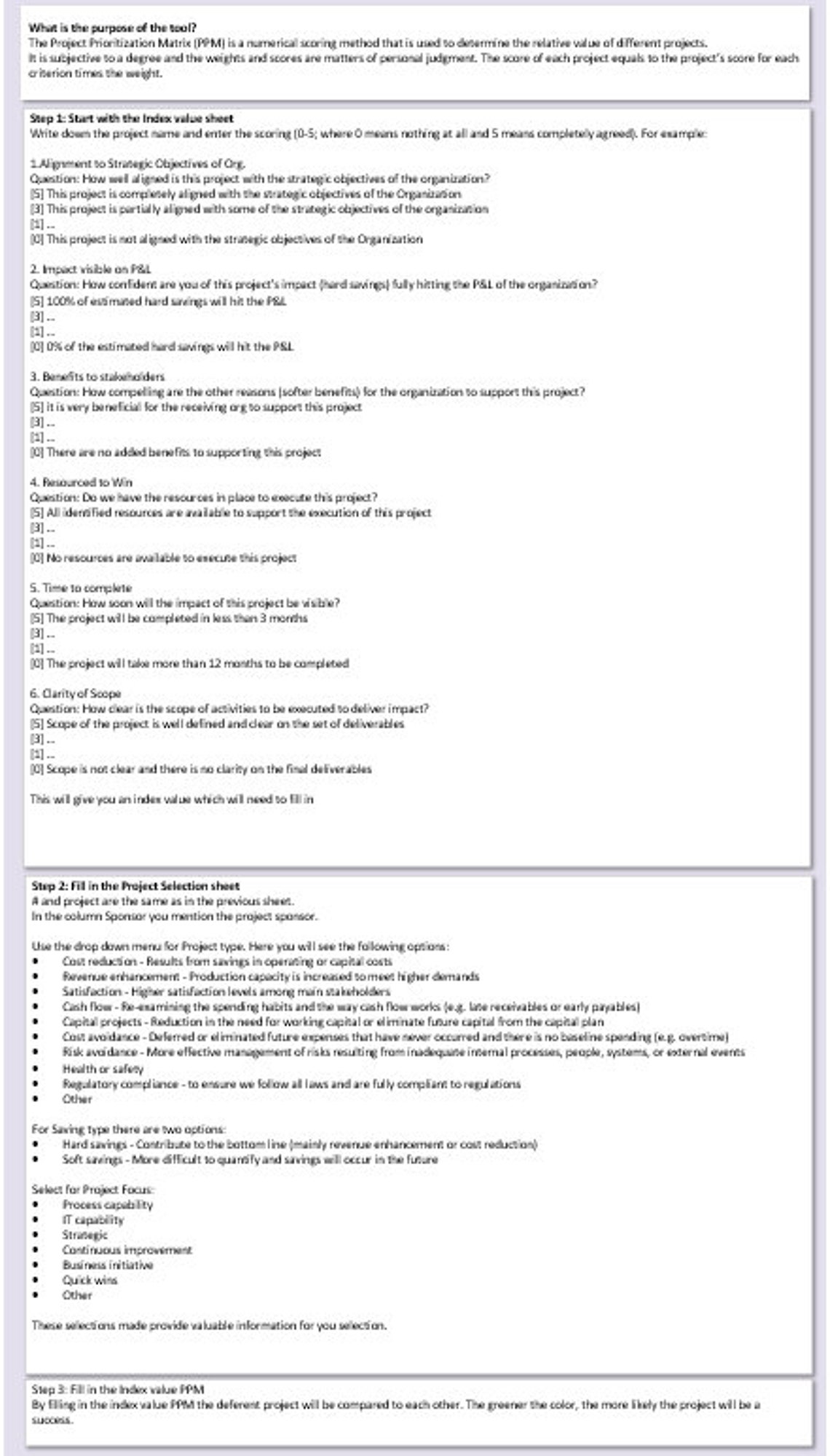 Project Prioritization Matrix for Portfolio Management Easy to Use ...
