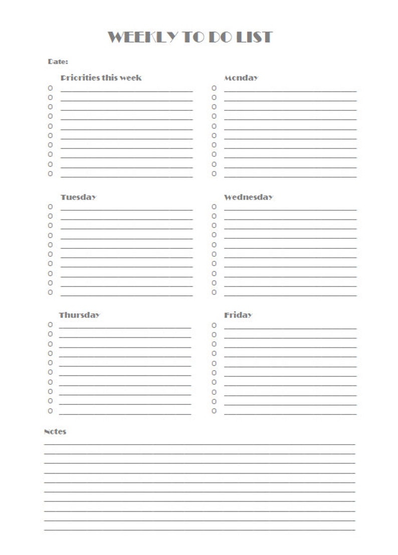 Printable Weekly to Do List Mon-fri | Project Planner | Productivity ...