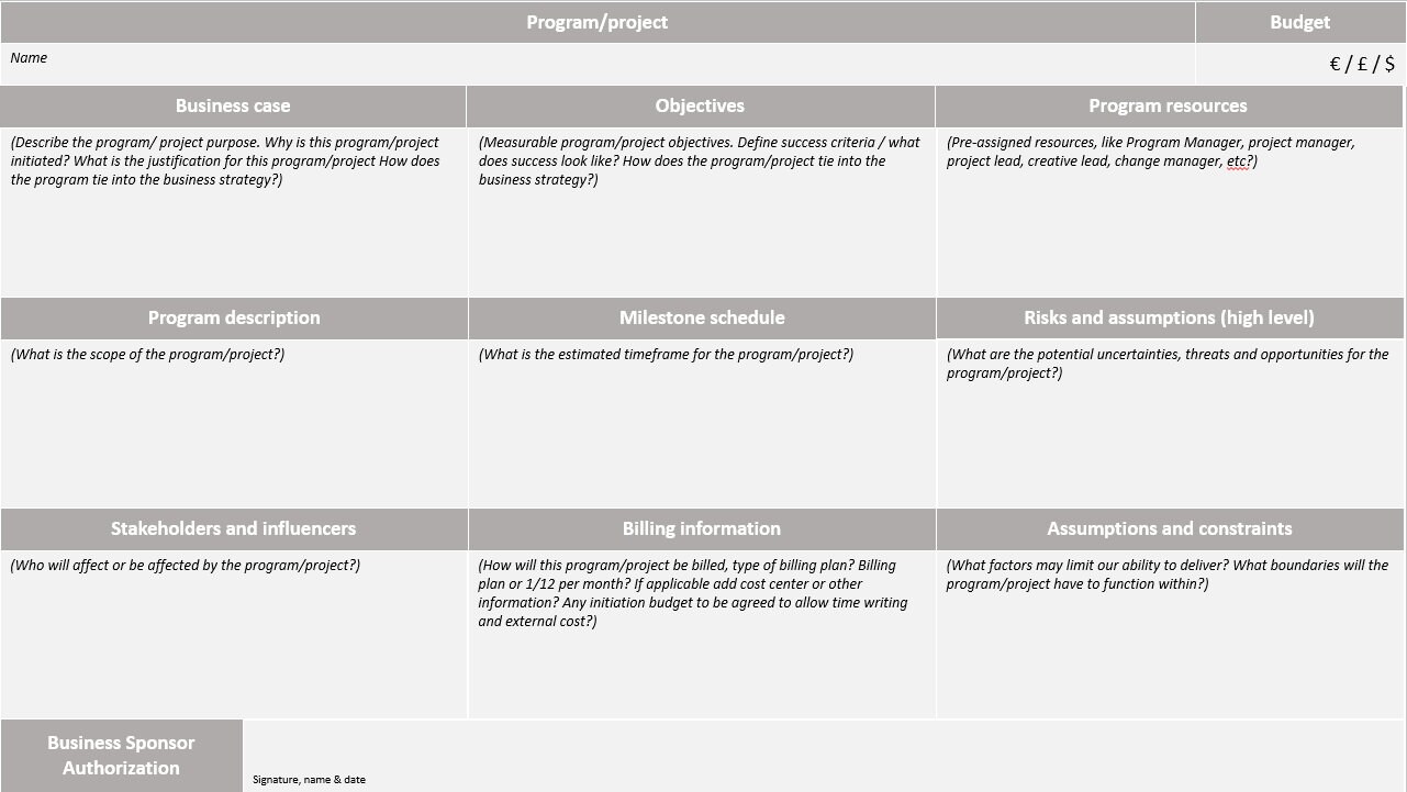 EDITABLE Program / Project Charter | Powerpoint | Based on PMI ...