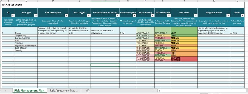 EDITABLE RISK Management Template Risk Analysis Project - Etsy
