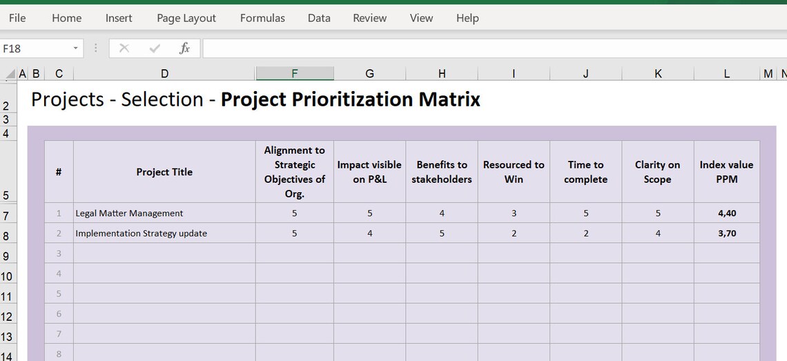 Project Prioritization Matrix for Portfolio Management - Easy to Use ...