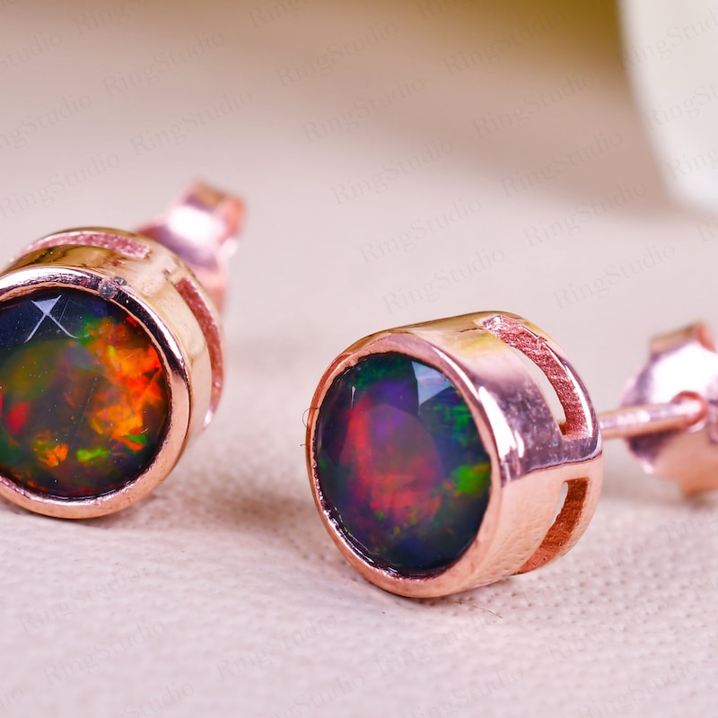 Rose Gold Opal Earrings - Etsy