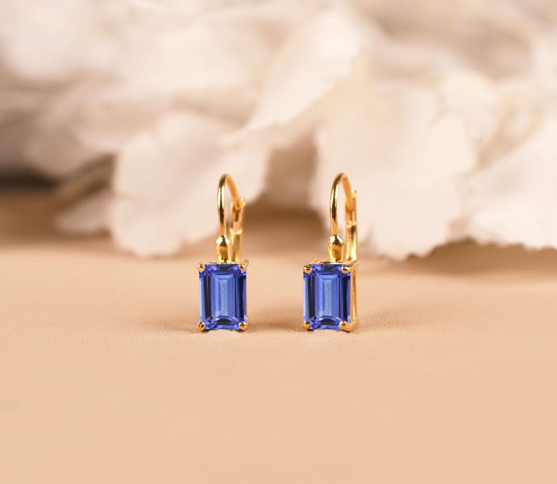 Genuine Blue Tanzanite Octagon Drop Earring, Anniversary Gifts, 14K ...