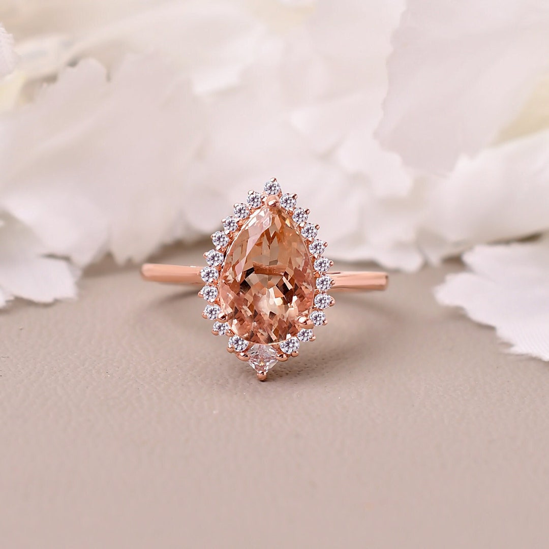 Unique Morganite Ring, Pear Shaped Rose Gold Ring, Engagement Ring for ...