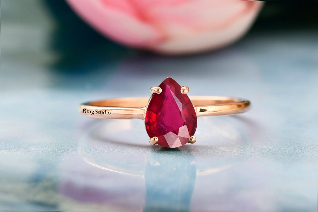 Pear Shaped Ruby Ring, Vintage Art Deco Solitaire Ring ,red Gemstone ...