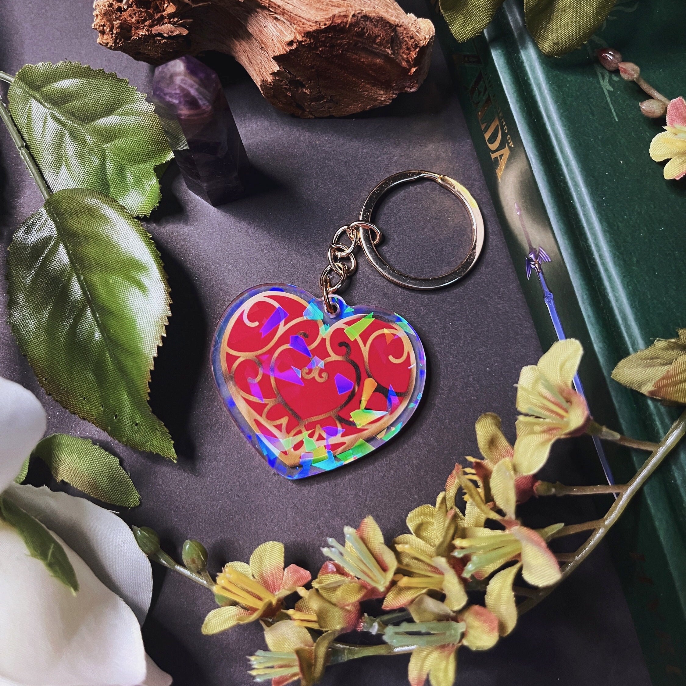 Zelda Heart Container Double-sided Broken Glass Holographic Keychain ...