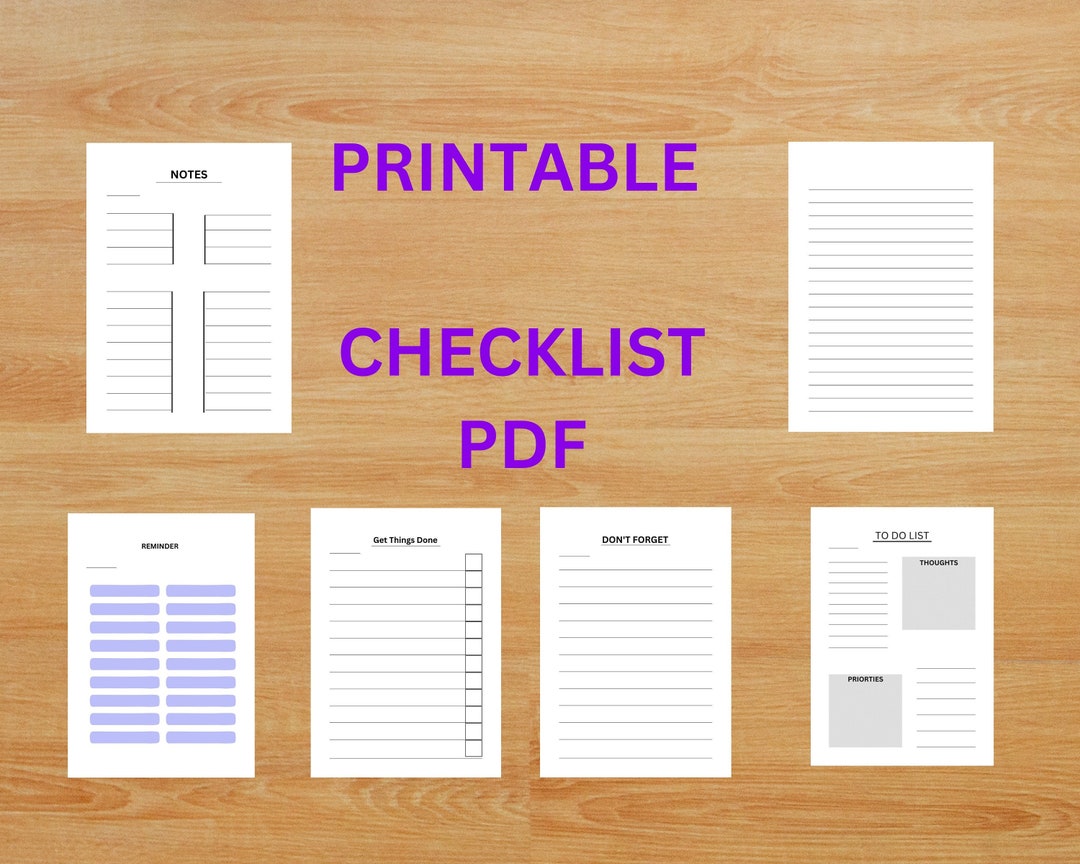 Printable Checklist 6 Pieces Bundle Notepad to Do List PDF - Etsy
