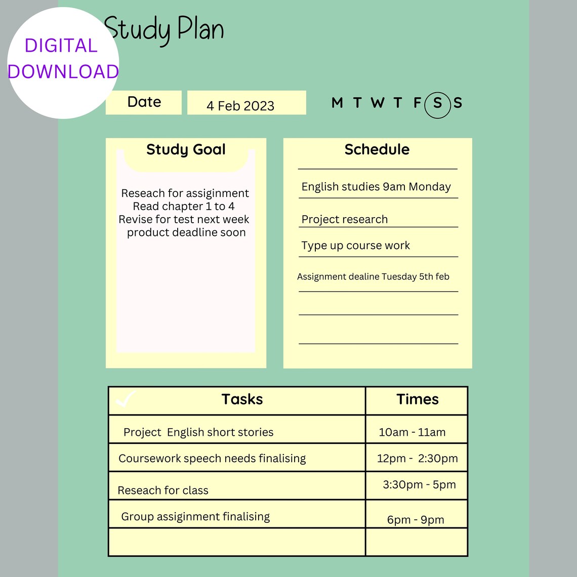 Printable Study Planners A4 Planner, A5 Planner - Etsy UK
