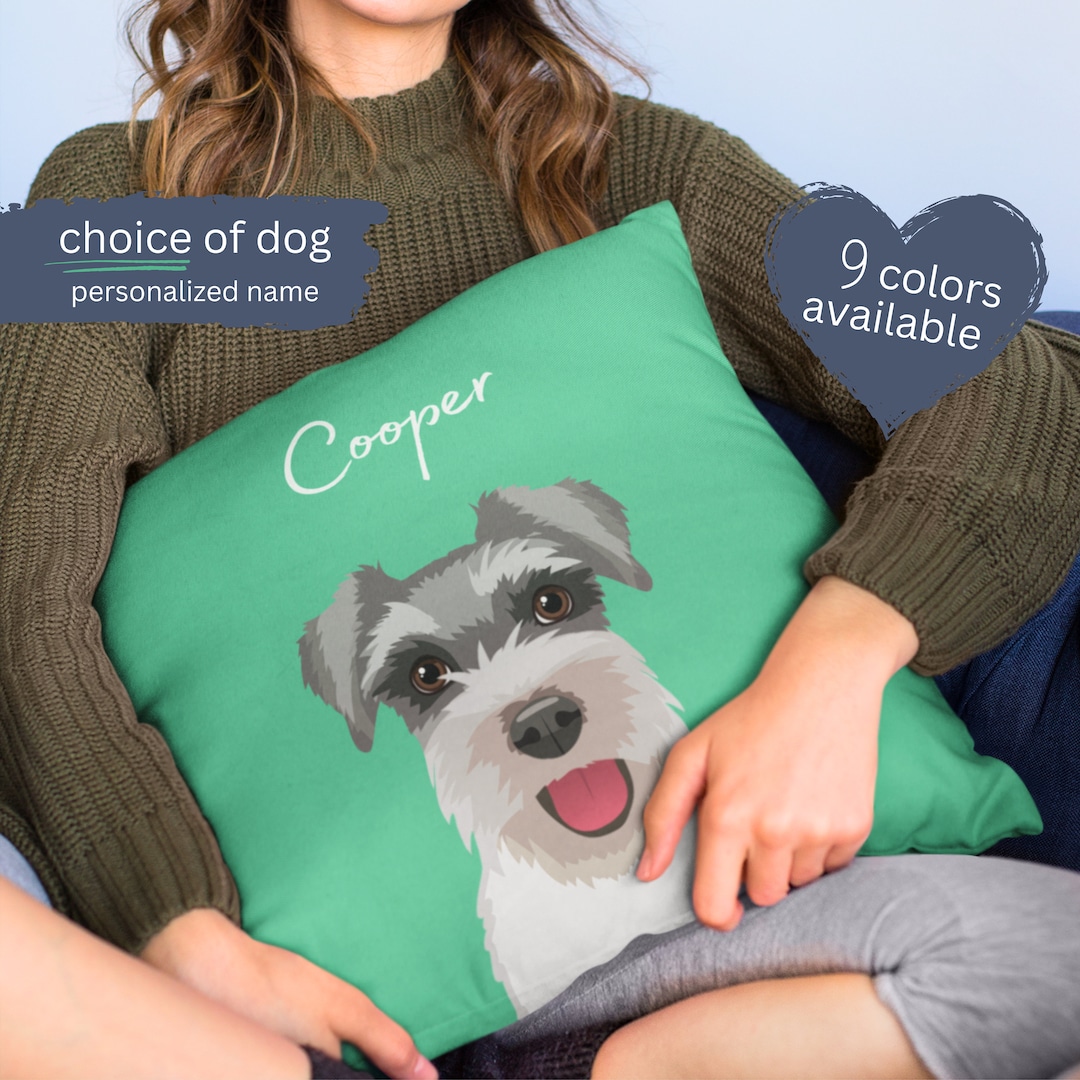 Schnauzer Pillow, Custom Dog Portrait Cushion, Pet Owner Gift Idea ...