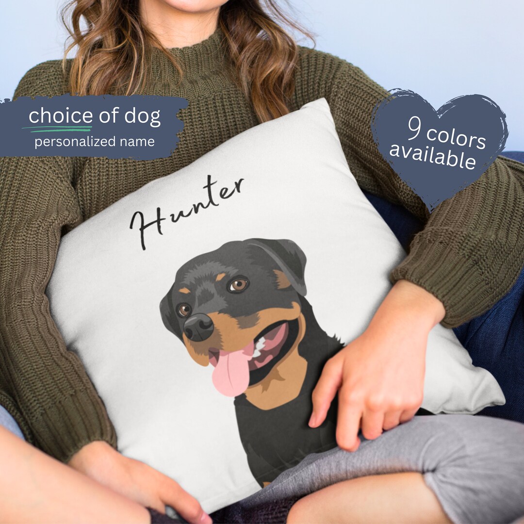 Rottweiler Pillow, Custom Dog Portrait Cushion, Pet Owner Gift Idea ...