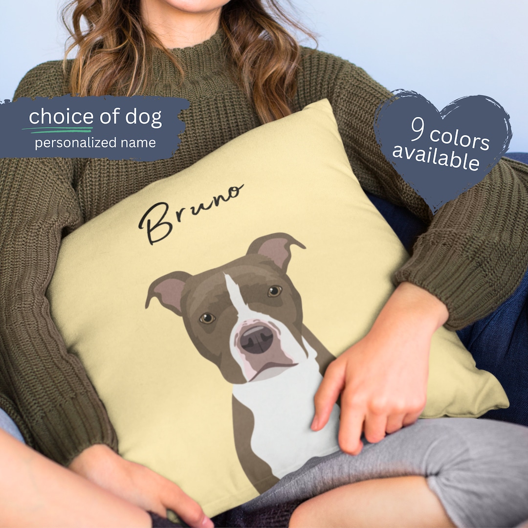 Pit Bull Pillow, Custom Dog Portrait Cushion, Pet Owner Gift Idea ...