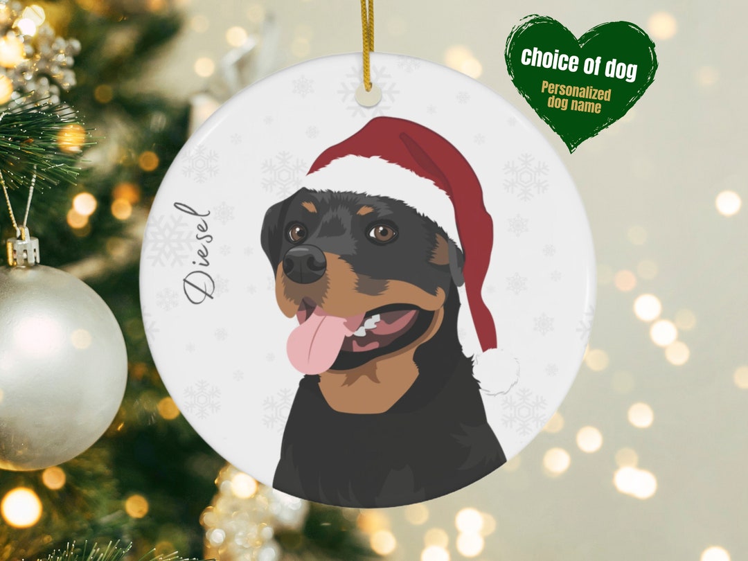 Rottweiler Christmas Ornament Rottie Dog Tree Decoration in Glass Metal ...