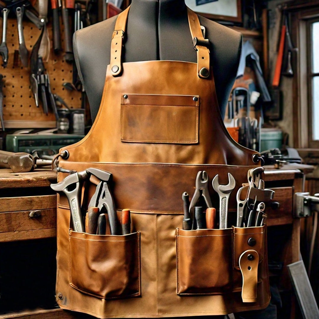 New Genuine Leather Men Carpenter Tool Apron, Personalized Leather ...
