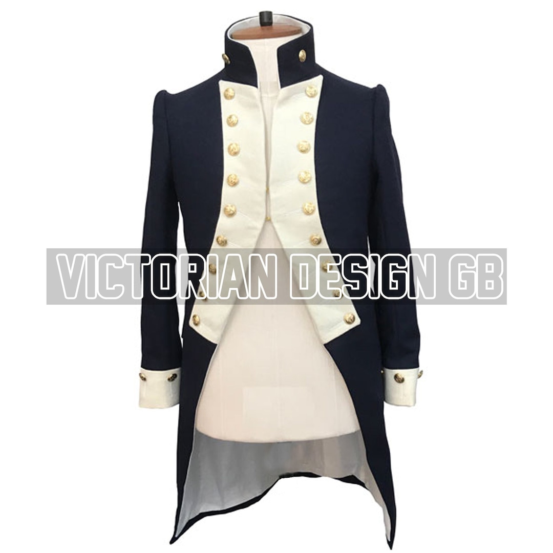 New Men Navy Blue Wool Naval Officer Frock Coat, Admiral Frock Coat ...