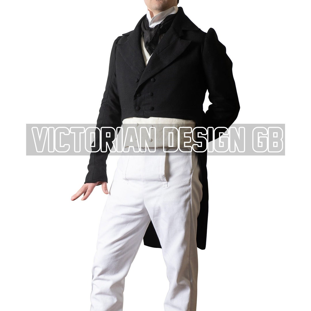 New Men Black Wool Tailcoat Dated 1830-50 Double Breasted Regency ...