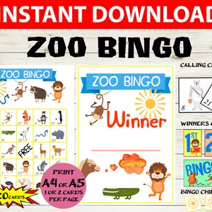 20 Card Zoo Animal Bingo - Zoo Animal Bingo 5x5 - Printable Zoo Bingo ...