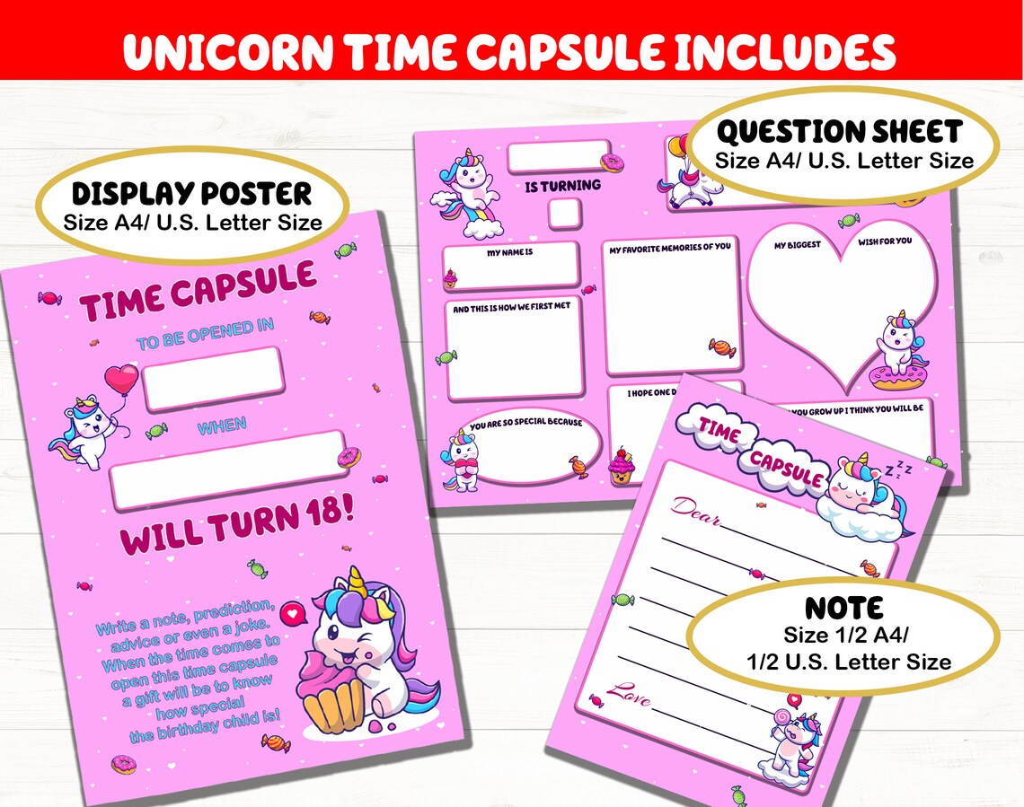 Unicorn Party Time Capsule - Printable Birthday Time Capsule - Unicorn ...