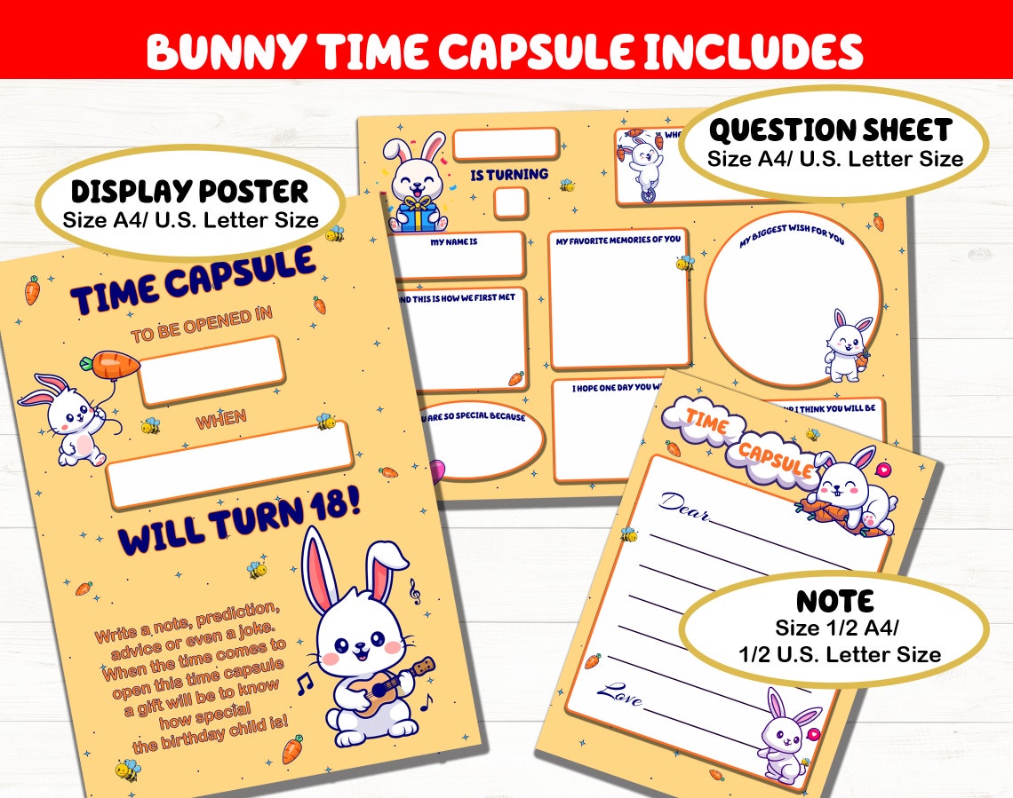 Bunny Birthday Time Capsule - Printable Party Time Capsule - Bunny ...