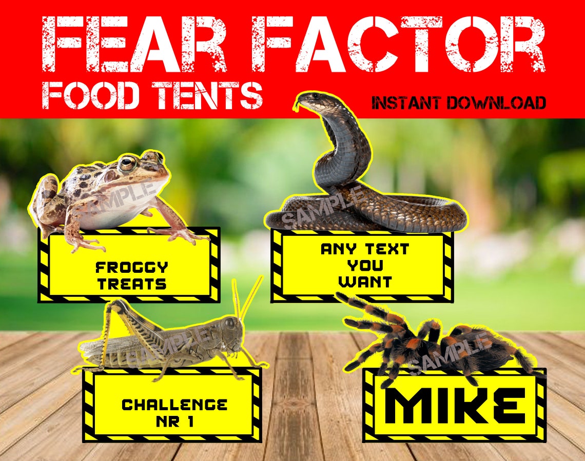 Editable Fear Factor Inspired Food Labels - Fear Factor Place Cards ...