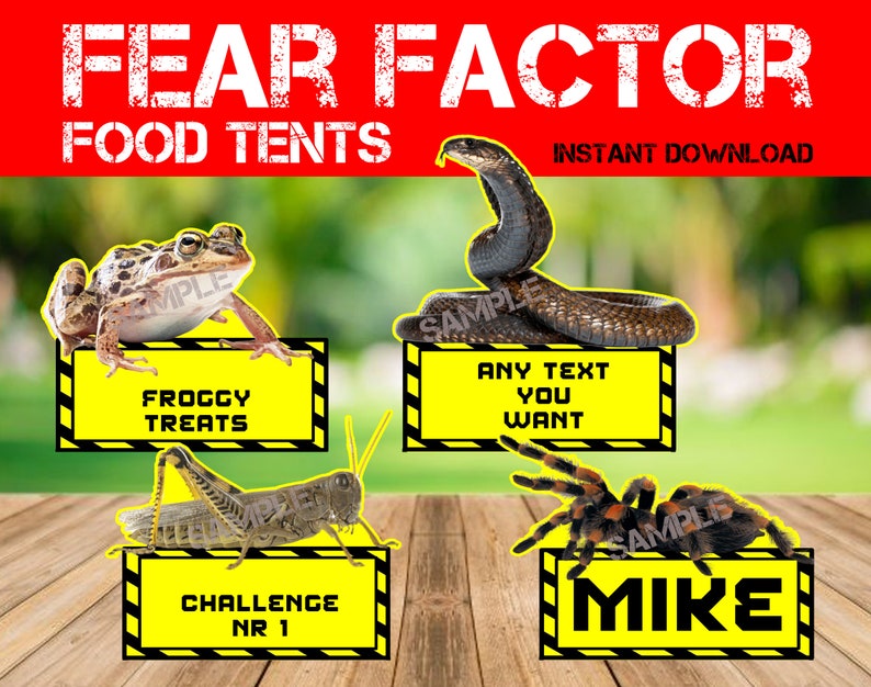 Editable Fear Factor Inspired Food Labels - Fear Factor Place Cards ...