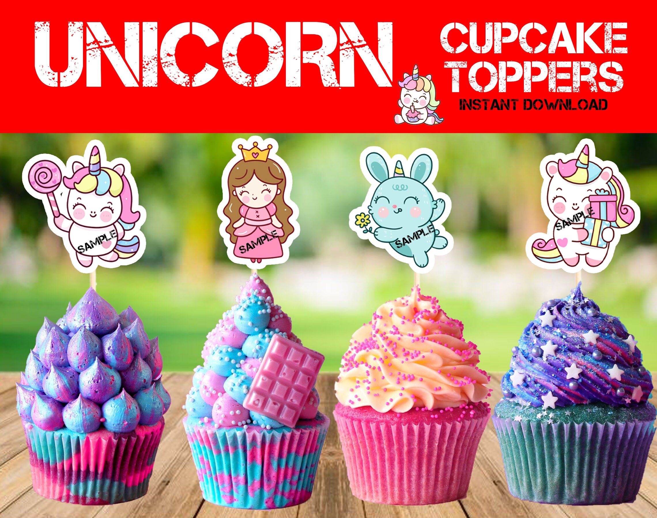 Cute Unicorn Cupcake Toppers - Printable Unicorn Party Cupcake Toppers ...