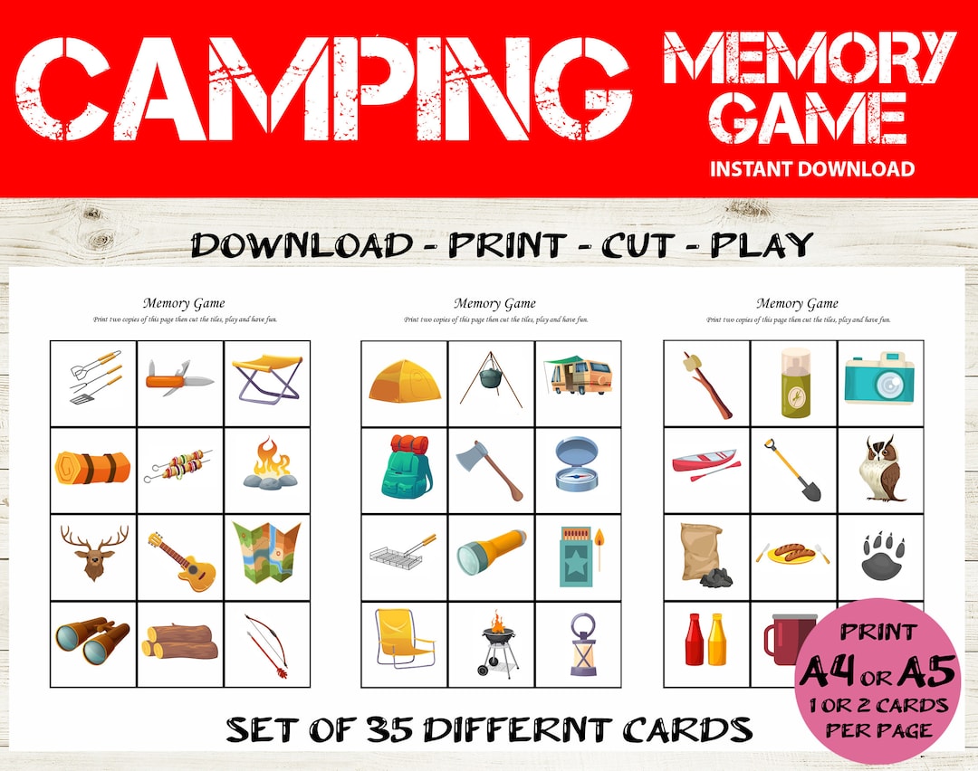 Camping Memory Game - Camping Game - Printable Camping Game - Camping ...