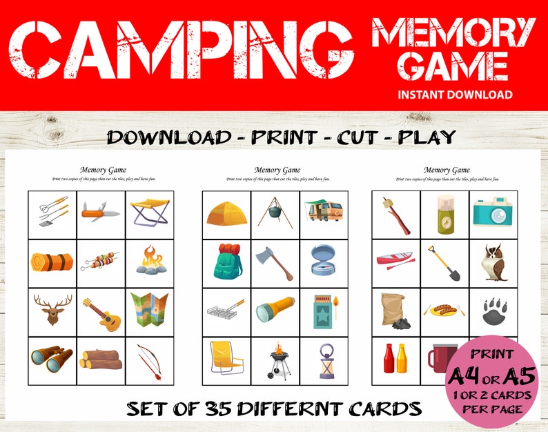 Camping Memory Game - Camping Game - Printable Camping Game - Camping ...