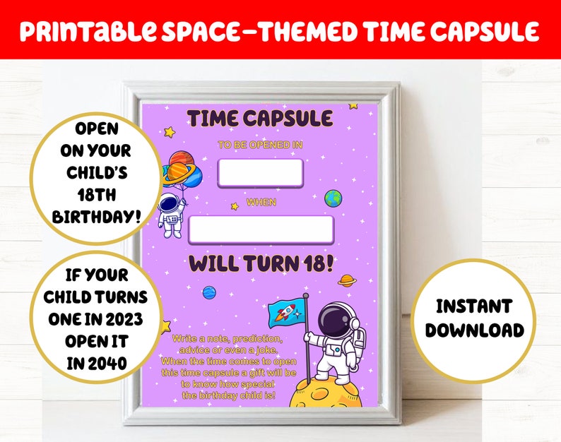 Space Party Time Capsule - Printable Birthday Time Capsule - Space ...