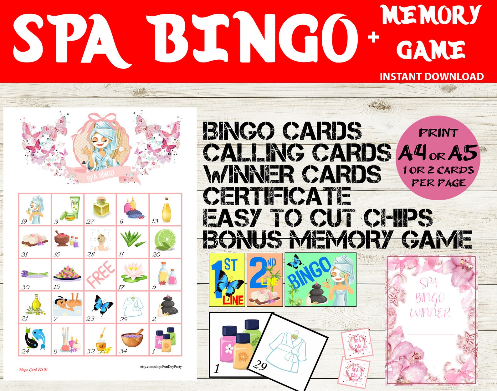 30 Card SPA Bingo & Memory Game - SPA Bingo Game 5x5 - Printable SPA ...