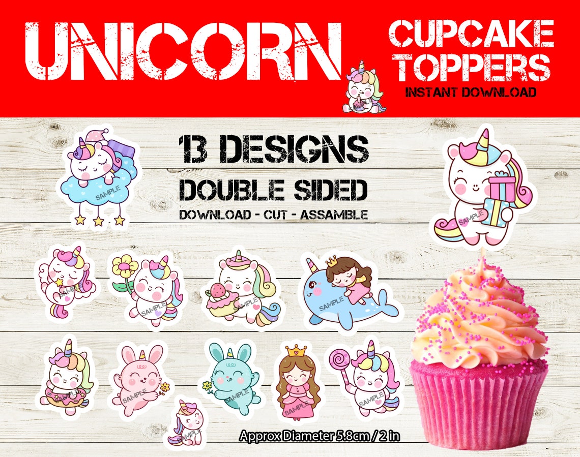 Cute Unicorn Cupcake Toppers Printable Unicorn Party Cupcake Toppers