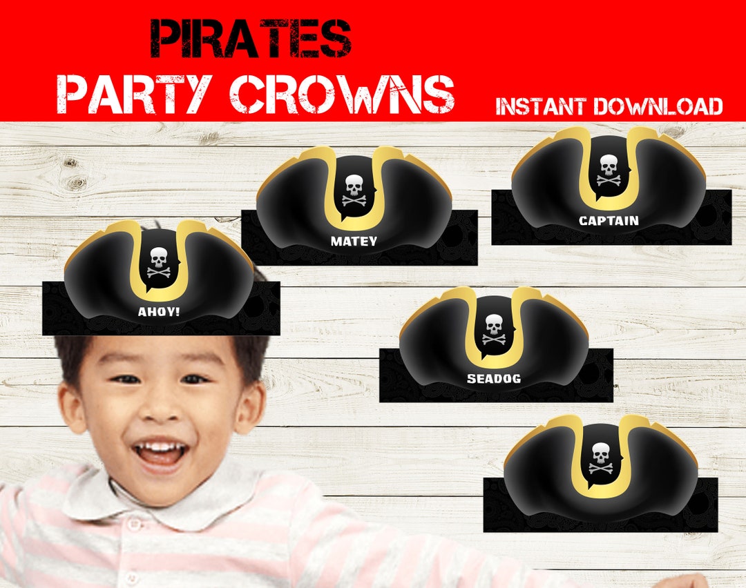 Black & Gold Pirate Party Crowns - Pirate Themed Headbands - Printable ...