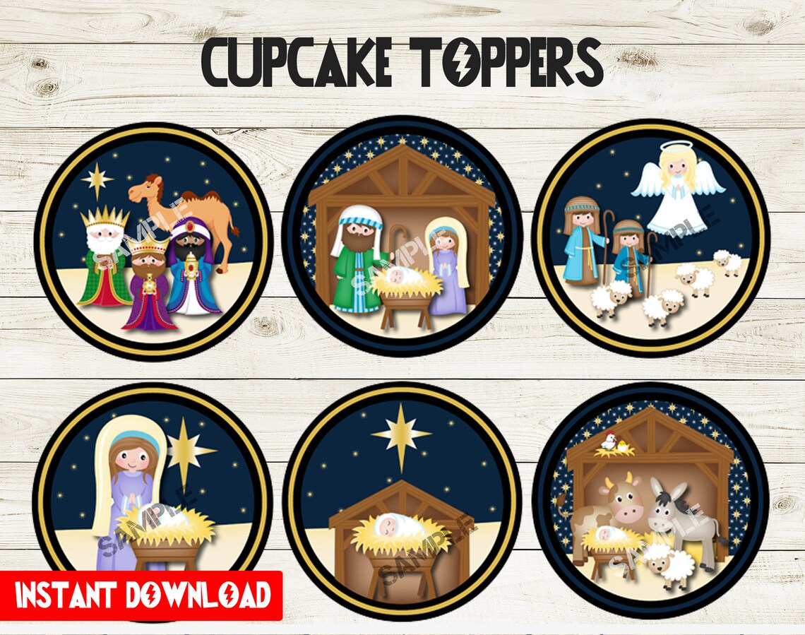 Printable Nativity Story Cupcake Toppers - Jesus's Birthday Cupcake ...