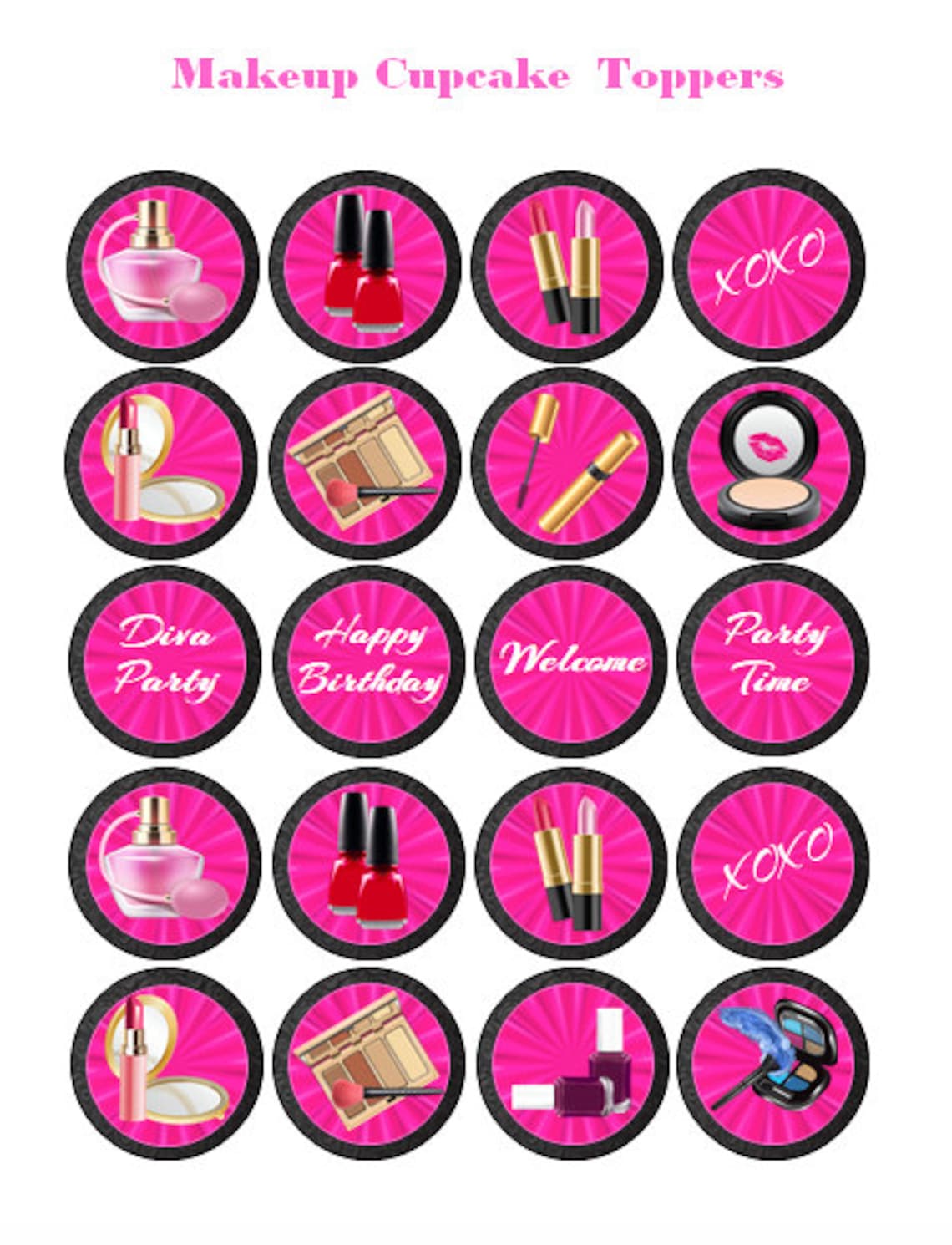Makeup Party Cupcake Toppers - Beauty Cupcake Toppers - Kids SPA Party ...