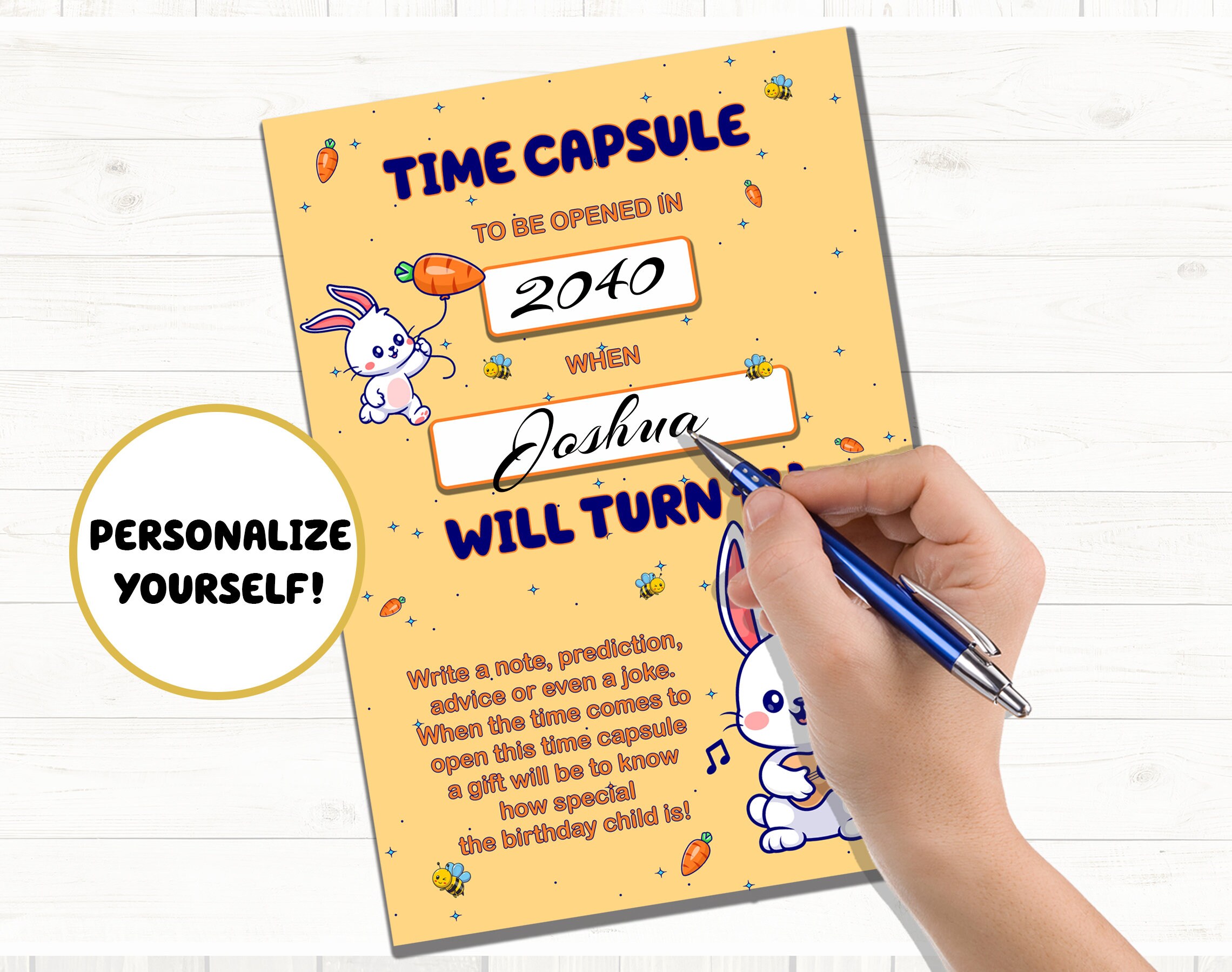 Bunny Birthday Time Capsule - Printable Party Time Capsule - Bunny ...