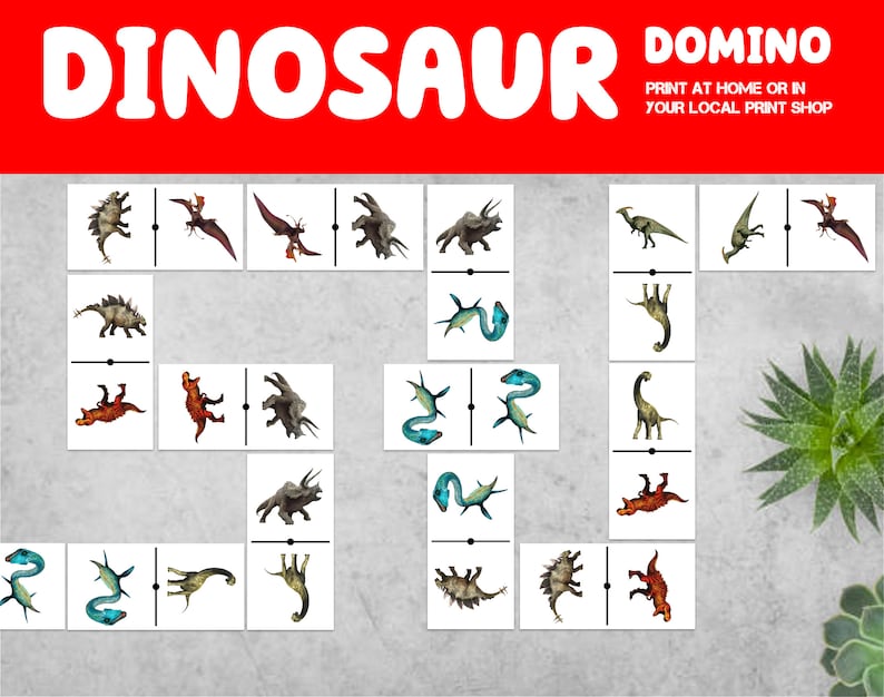 Dinosaur Domino Game - Dinosaur Party Game - Dino Theme Dominoes ...