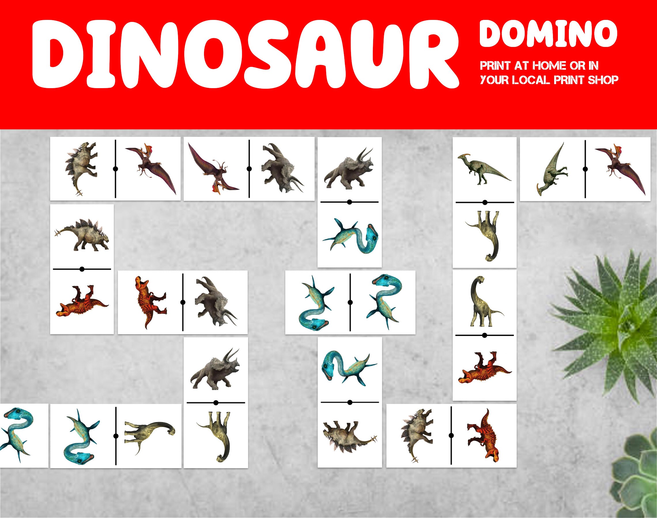 Dinosaur Domino Game - Dinosaur Party Game - Dino Theme Dominoes ...