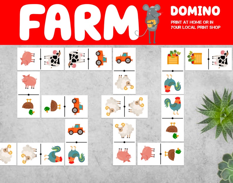Farm Animal Domino Game - Farm Party Game -animal Theme Dominoes - Farm ...